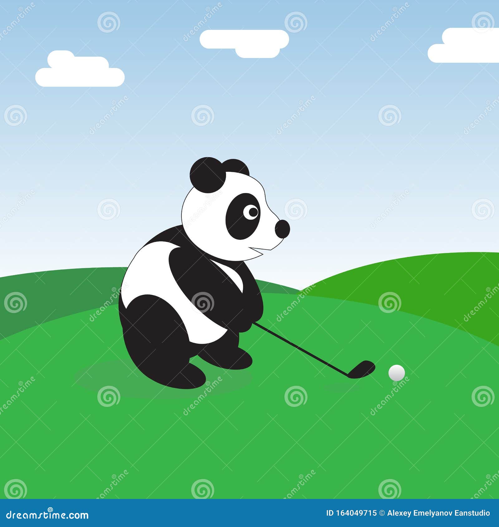 Panda is Playing Golf in Nature. Stock Illustration - Illustration of ...