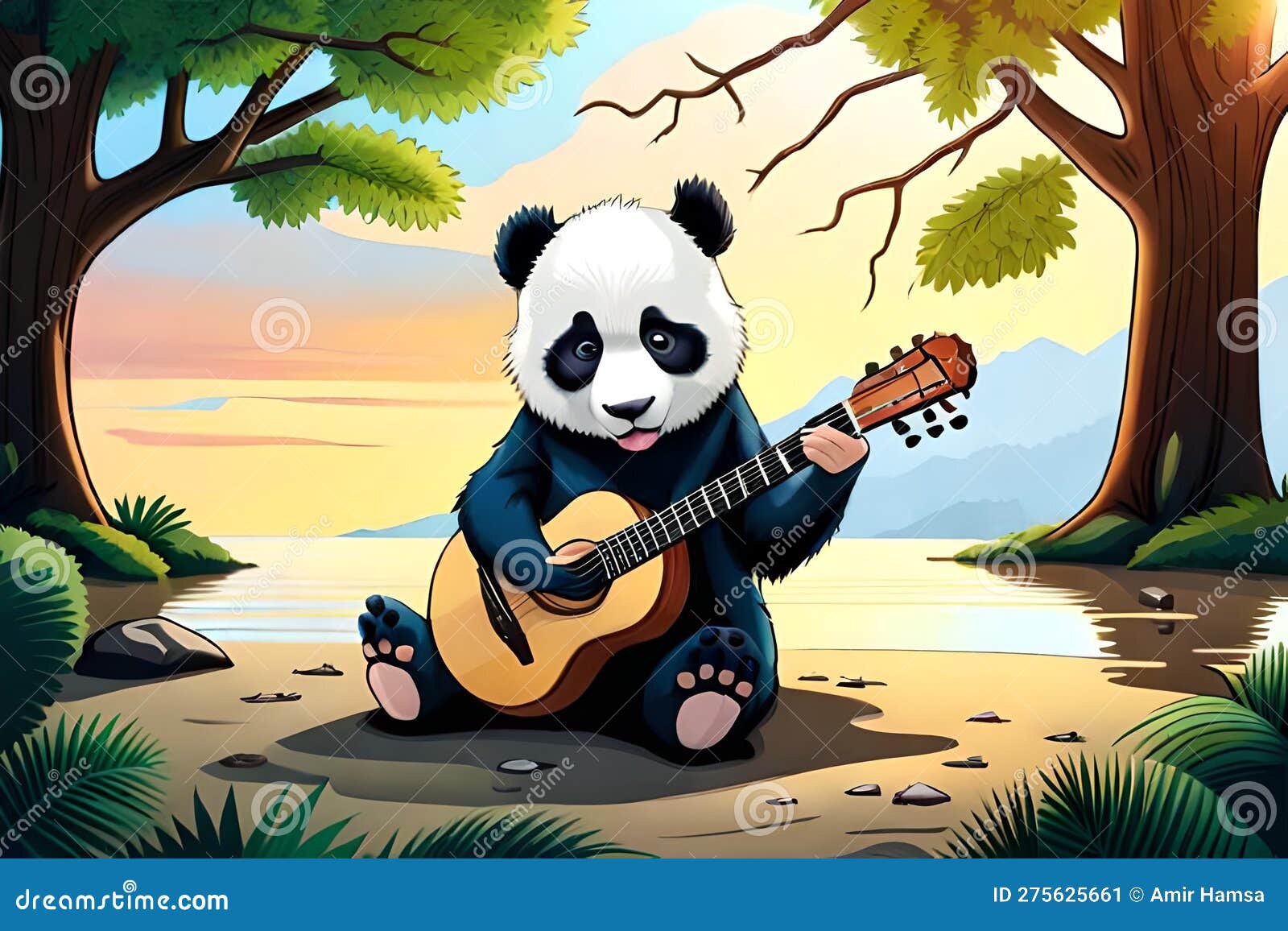 Panda playing guitar stock illustration. Illustration of isolated ...