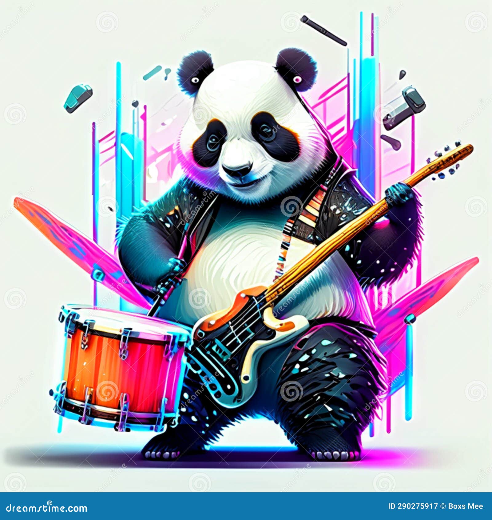 Panda Playing Musical Instruments. Vector Illustration in a Cartoon ...