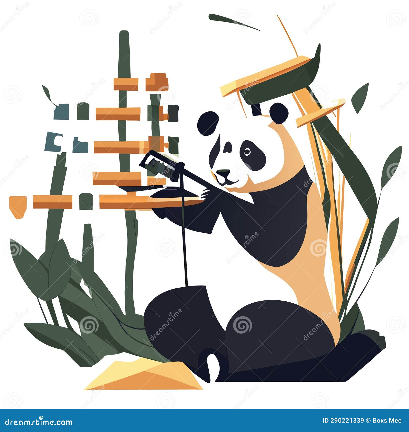 Panda Playing Musical Instruments. Vector Illustration in Flat Cartoon ...