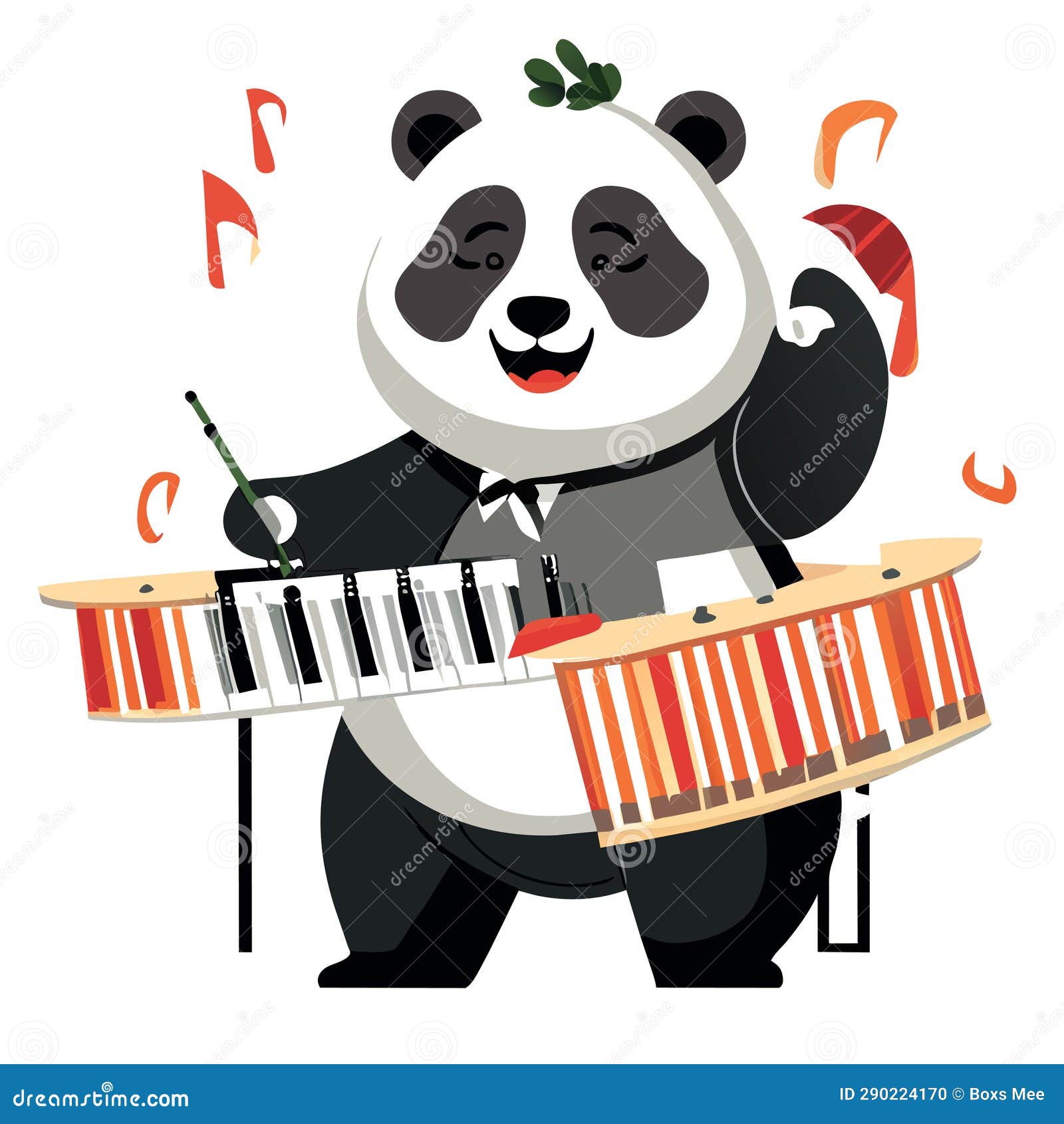 Panda Playing Musical Instruments. Vector Illustration Isolated on ...