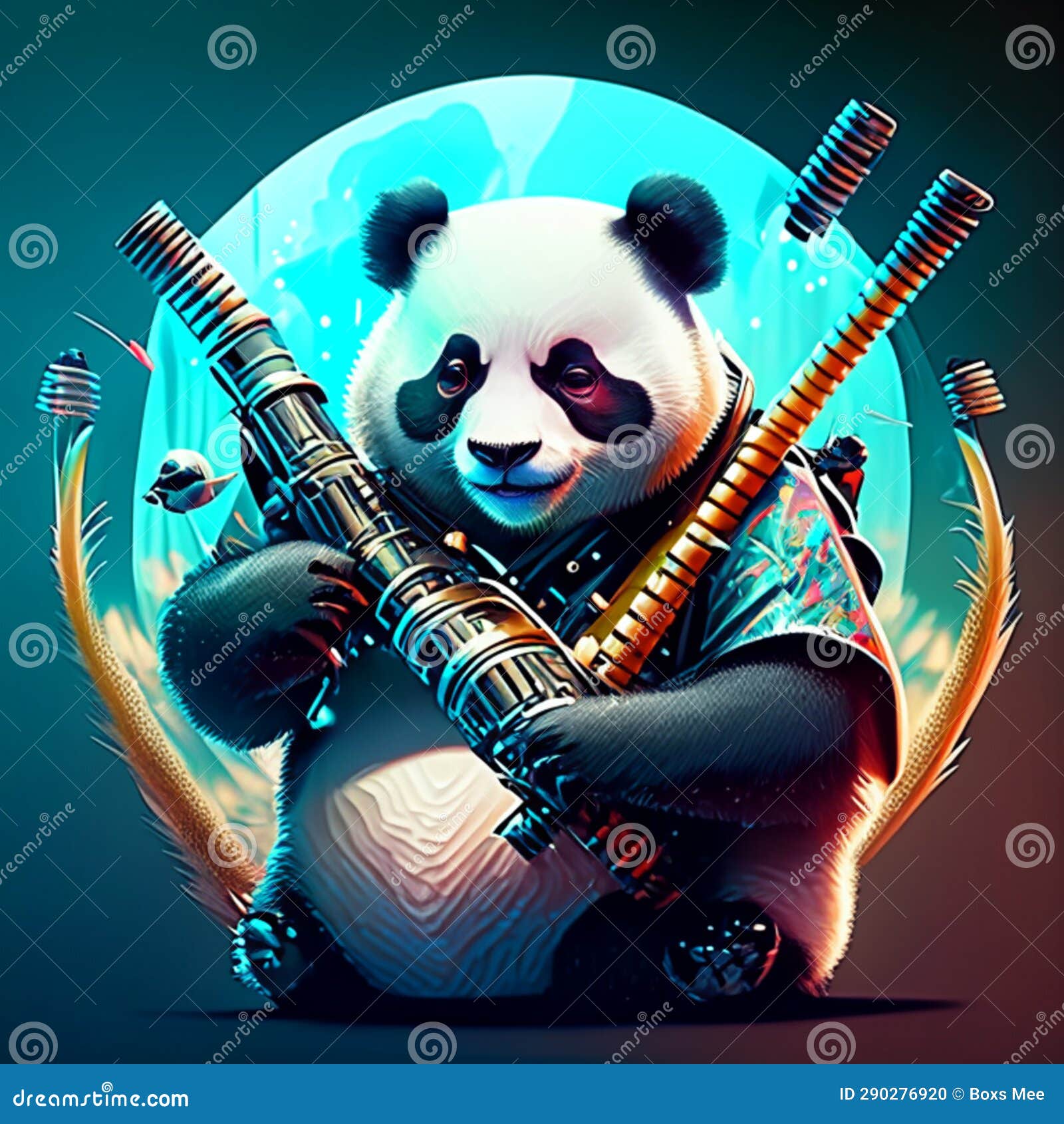 Panda Playing Musical Instruments. Vector Illustration of a Panda ...