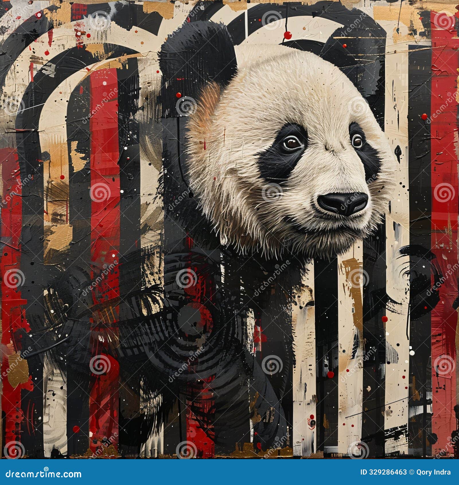 Panda Portrait Against Abstract Stripes Stock Illustration ...