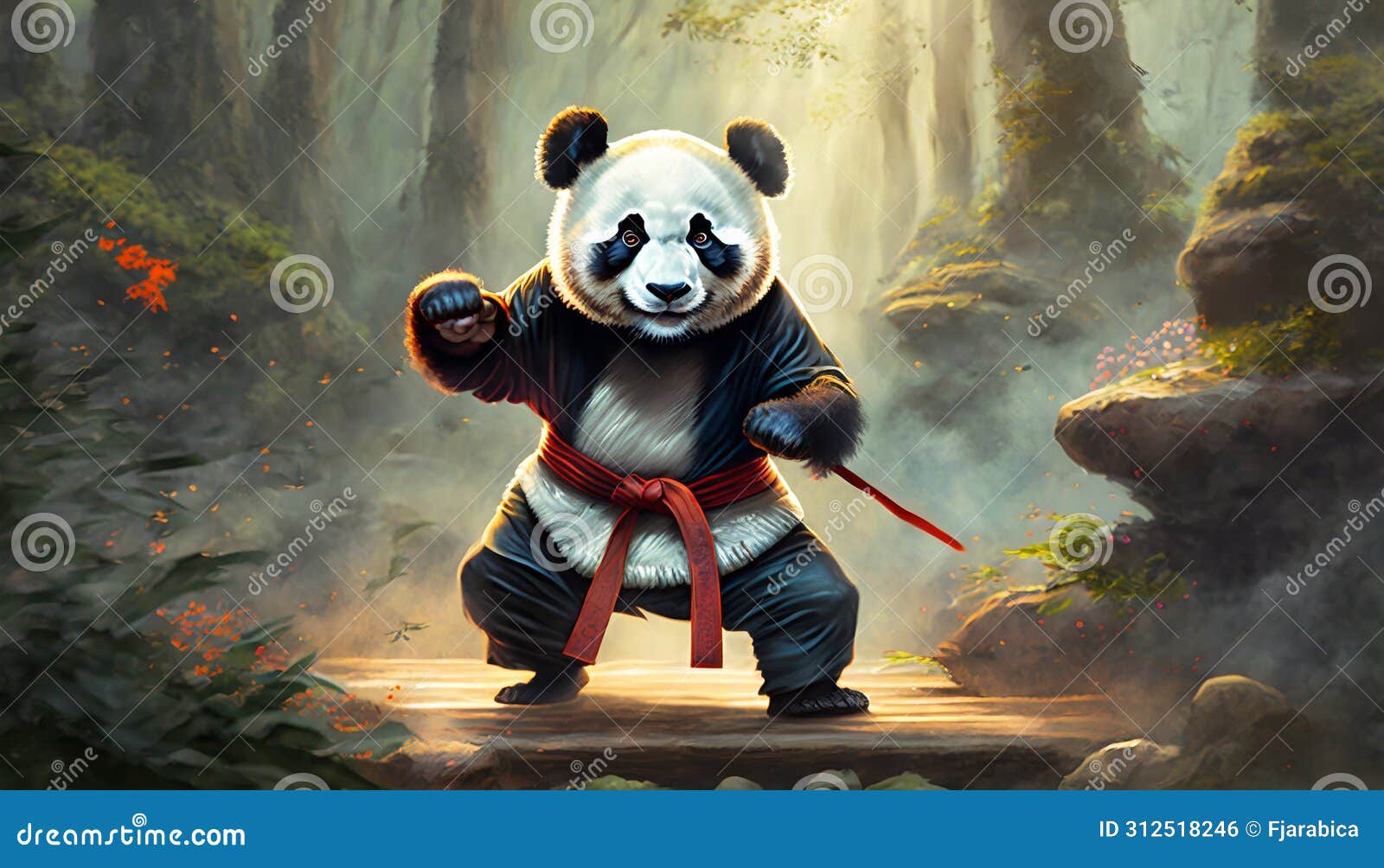 A Panda Practicing Karate Illustration Hand Drawing Vector ...