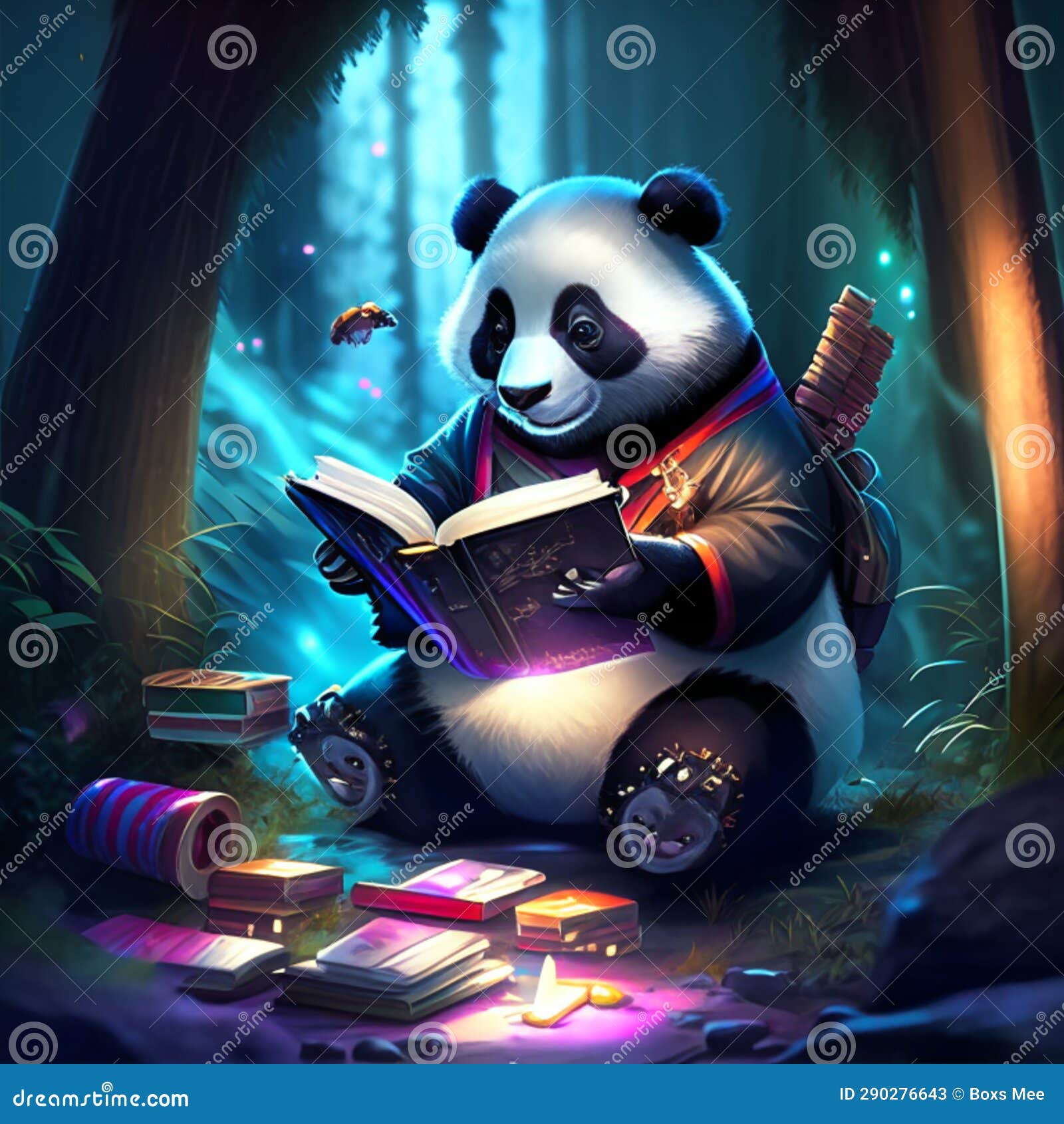 A Panda Reading a Book in the Forest. 3D Rendering Generative AI Stock ...