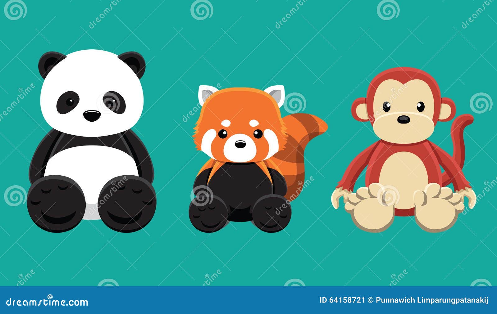 Panda Red Panda Monkey Doll Set Cartoon Vector Illustration Stock ...