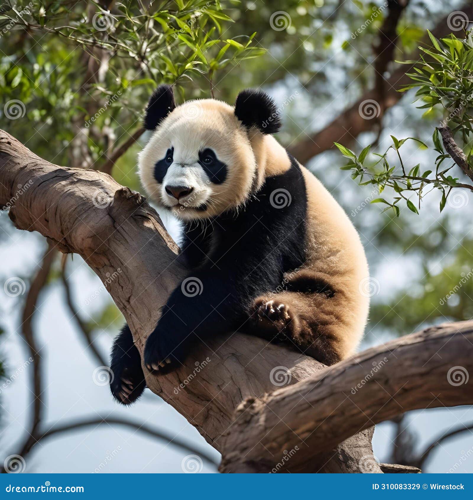 Panda Resting on a Tree Limb with Its Paws on Branches, AI-generated ...