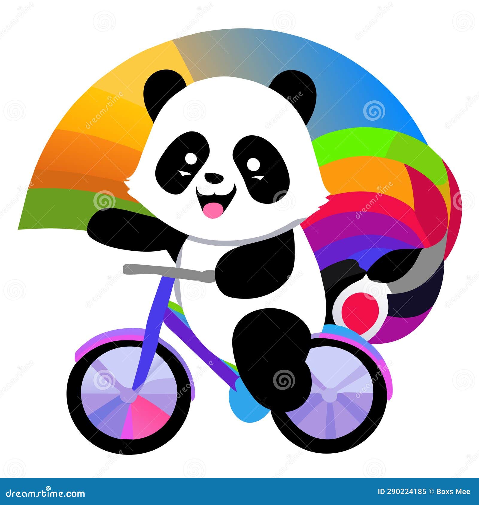 Panda Riding a Bicycle with Rainbow in the Background, Vector ...
