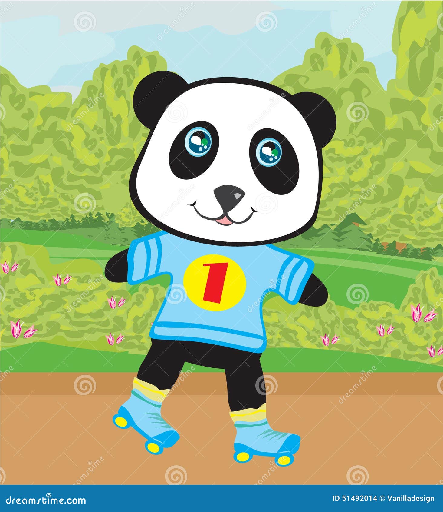 Panda roller skating stock vector. Illustration of smiling - 51492014