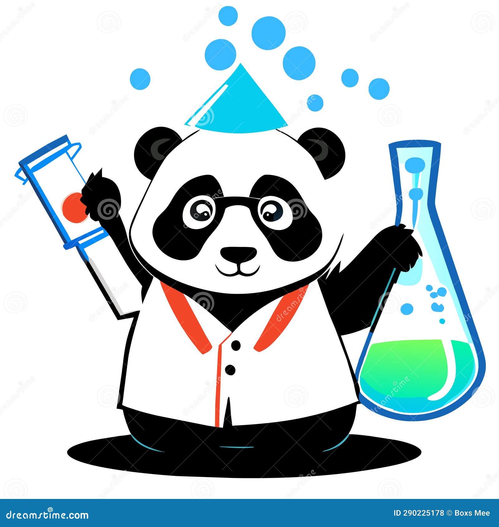 Panda Scientist with Flasks and Test Tubes in His Hand Vector ...