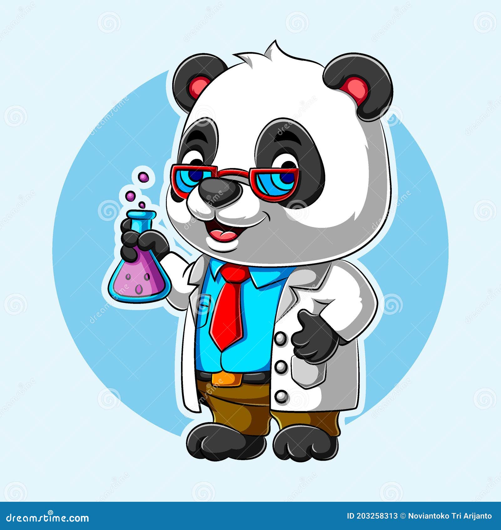 The Panda Scientist Holding the Liquid and Use the Laboratory Coat ...