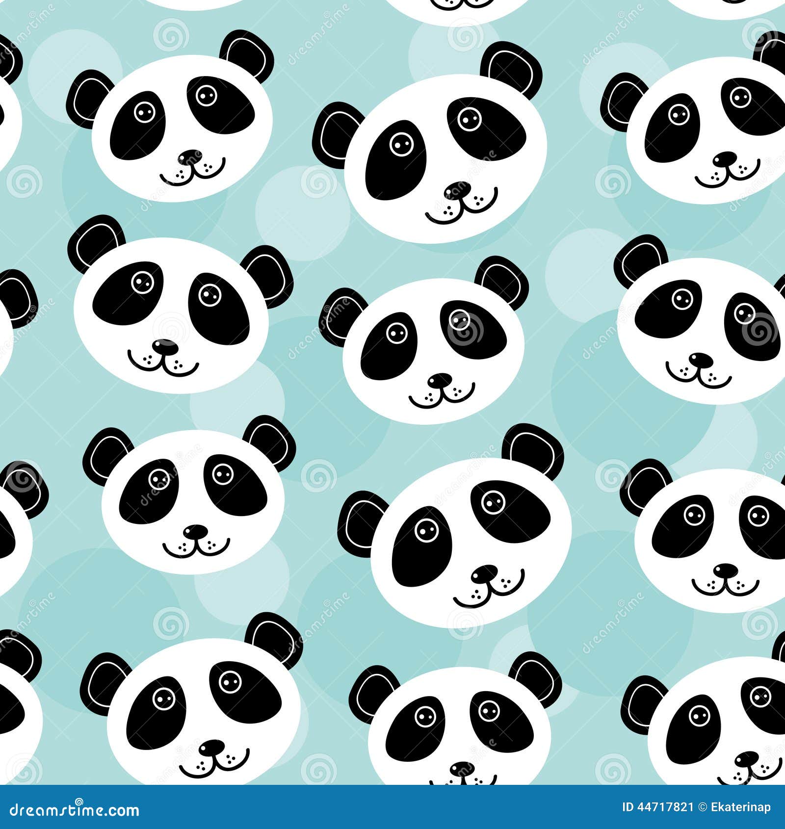 Panda Seamless Pattern with Funny Cute Animal Face on a Blue Background ...