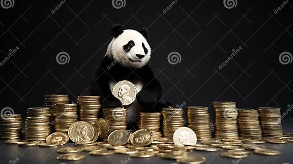 Panda with Several Gold Coins Stock Illustration - Illustration of ...