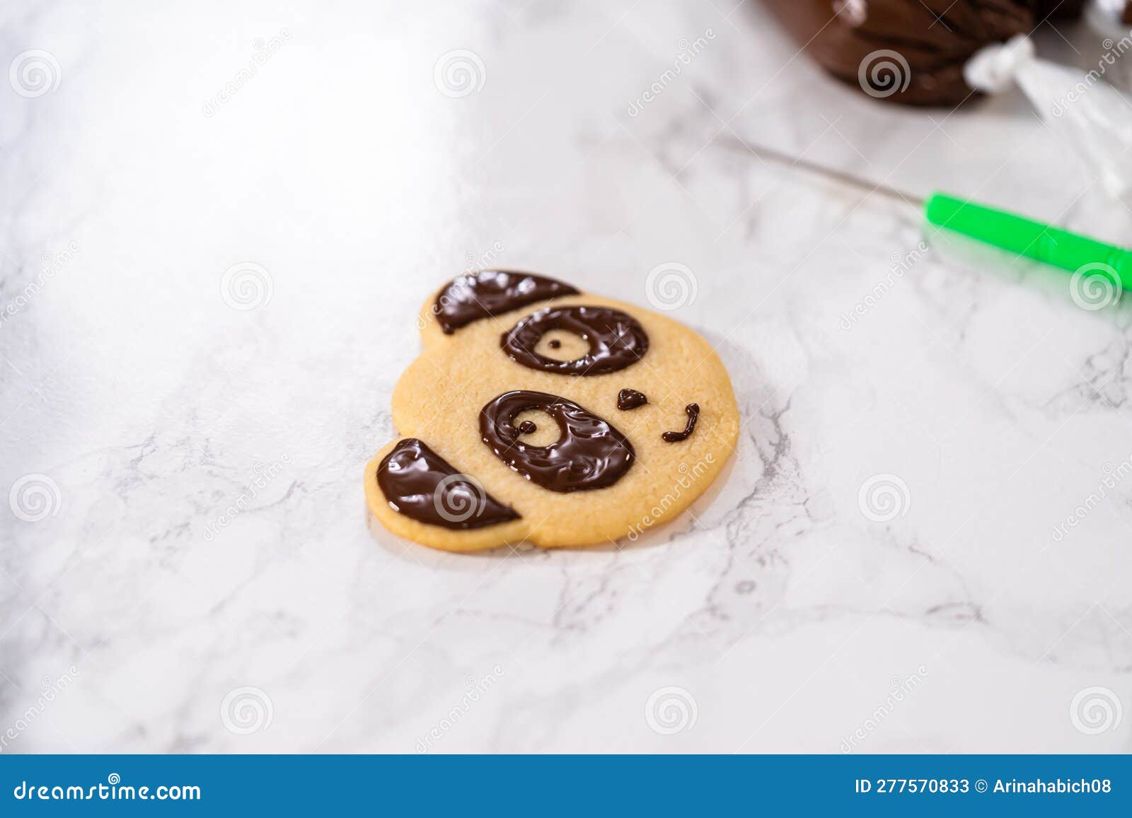 Panda Shaped Shortbread Cookies with Chocolate Icing Stock Image ...