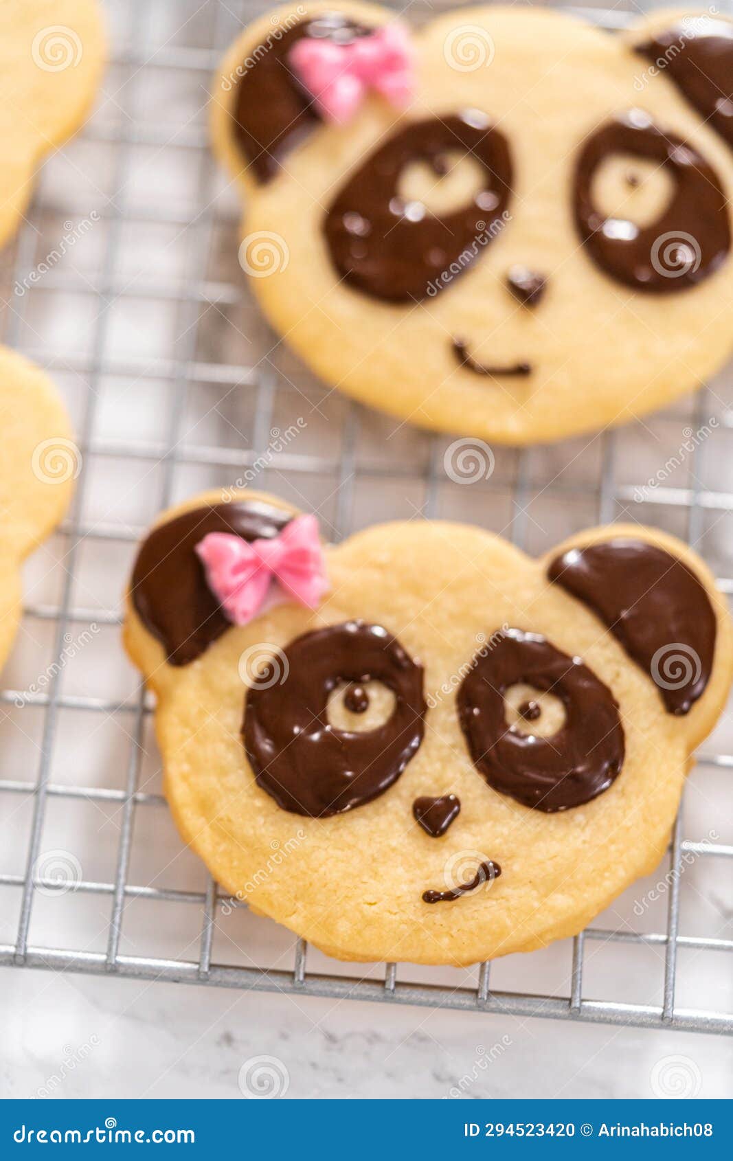 Panda Shaped Shortbread Cookies with Chocolate Icing Stock Photo ...