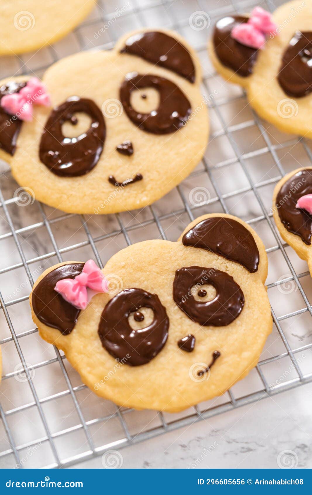 Panda Shaped Shortbread Cookies with Chocolate Icing Stock Photo ...