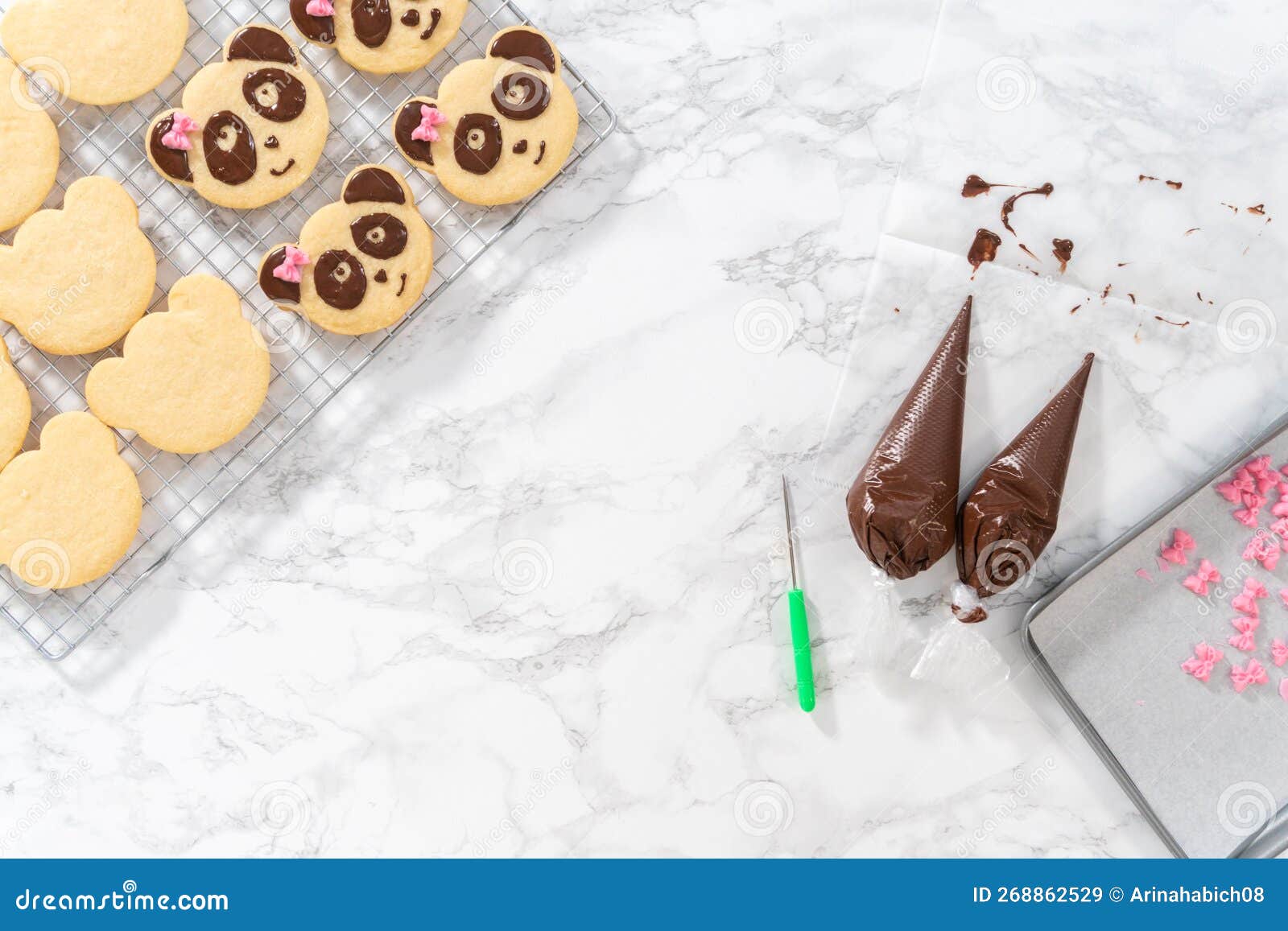 Panda Shaped Shortbread Cookies with Chocolate Icing Stock Image ...