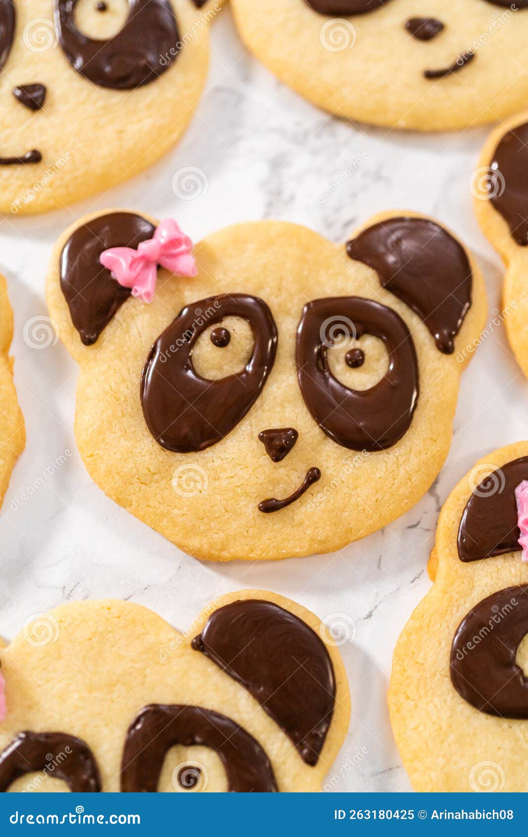 Panda Shaped Shortbread Cookies with Chocolate Icing Stock Image ...