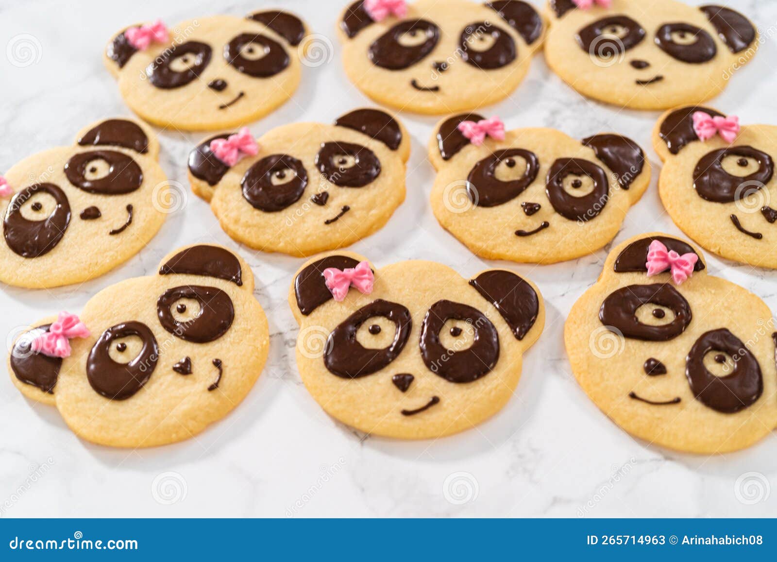 Panda Shaped Shortbread Cookies with Chocolate Icing Stock Image ...