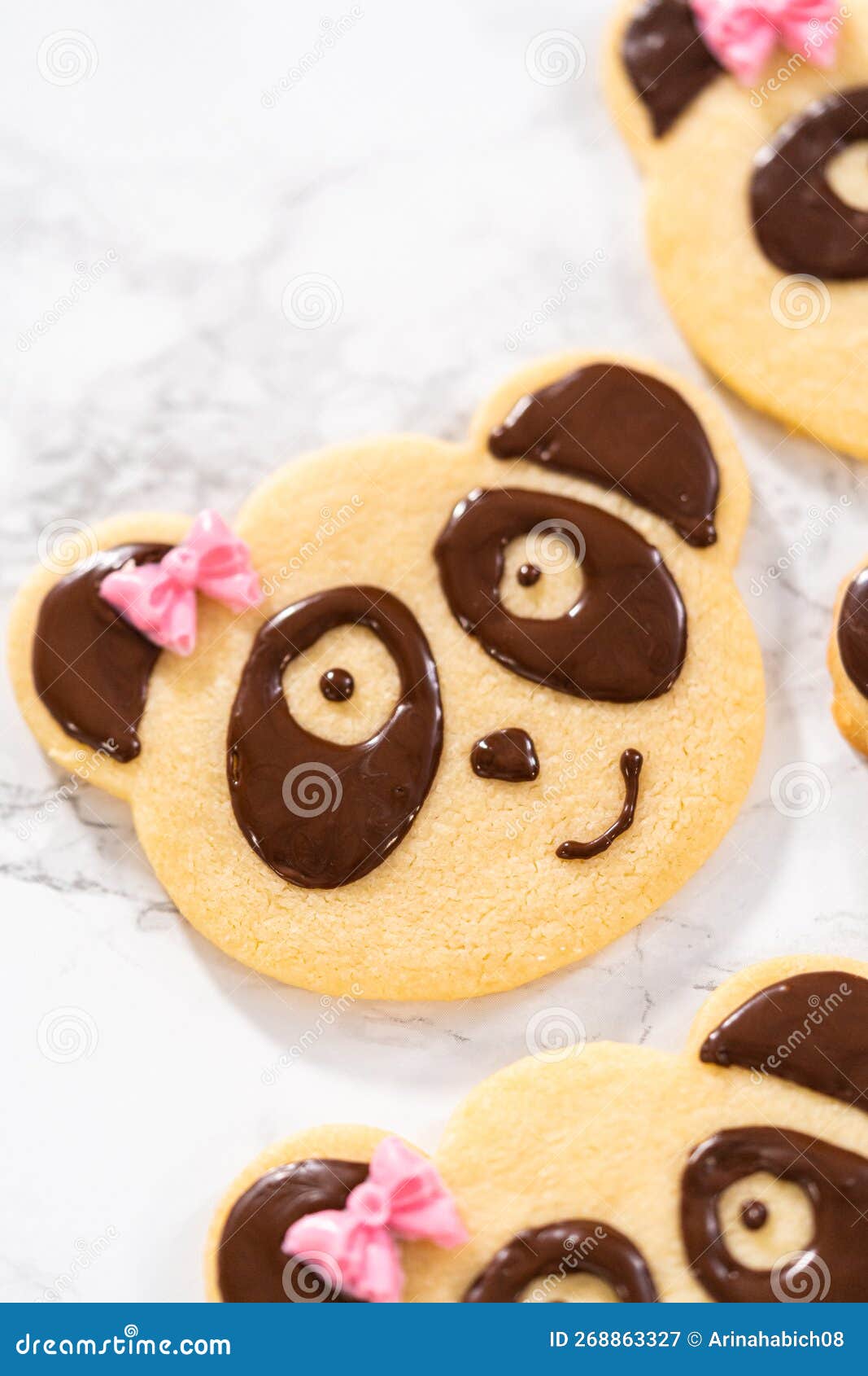 Panda Shaped Shortbread Cookies with Chocolate Icing Stock Image ...