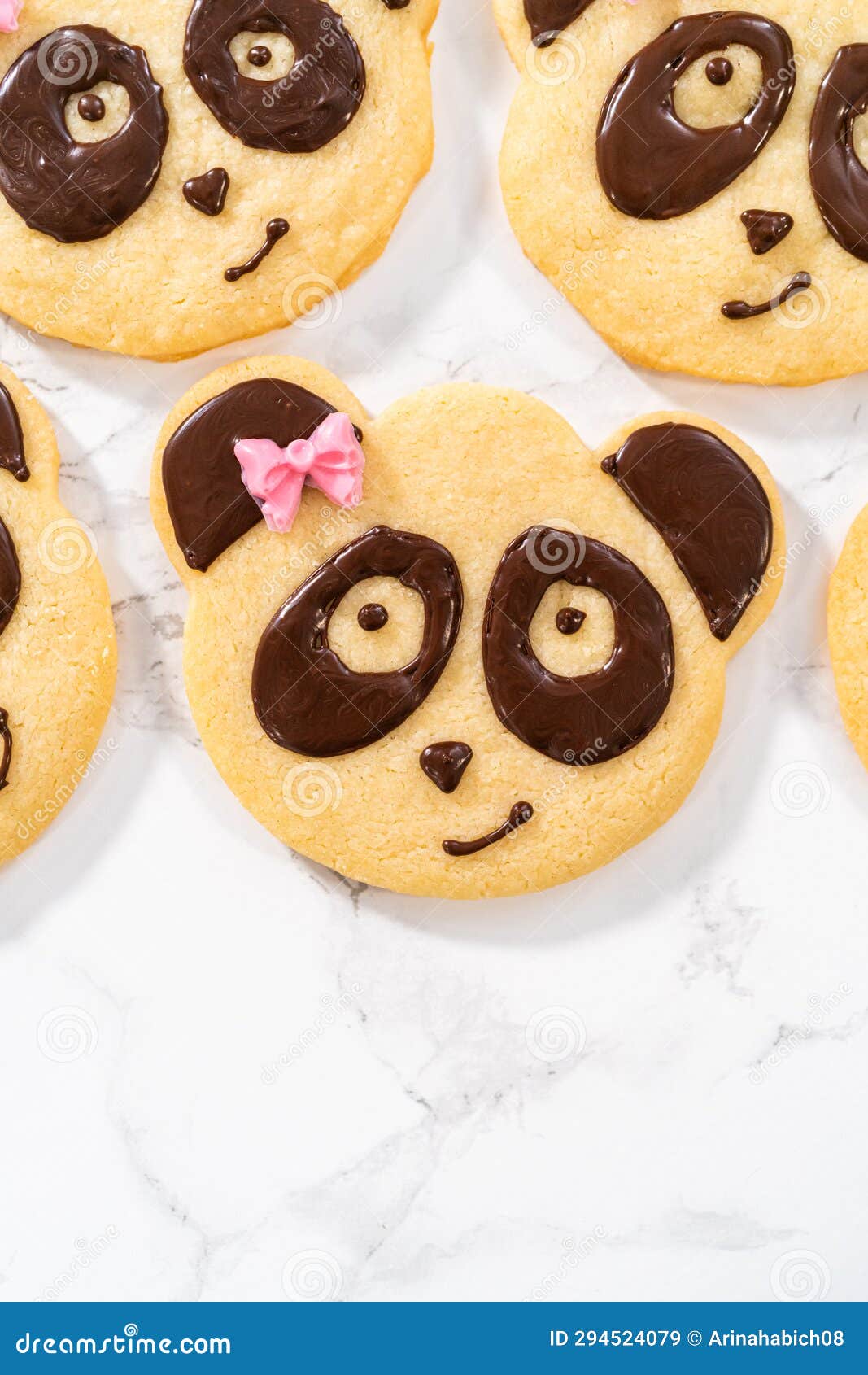 Panda Shaped Shortbread Cookies with Chocolate Icing Stock Image ...