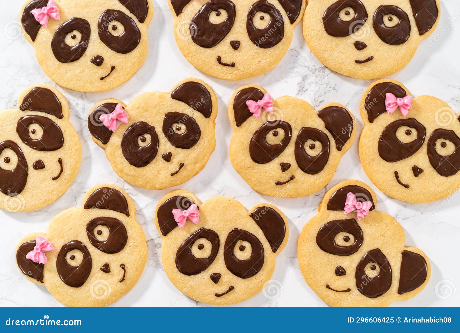 Panda Shaped Shortbread Cookies with Chocolate Icing Stock Image ...
