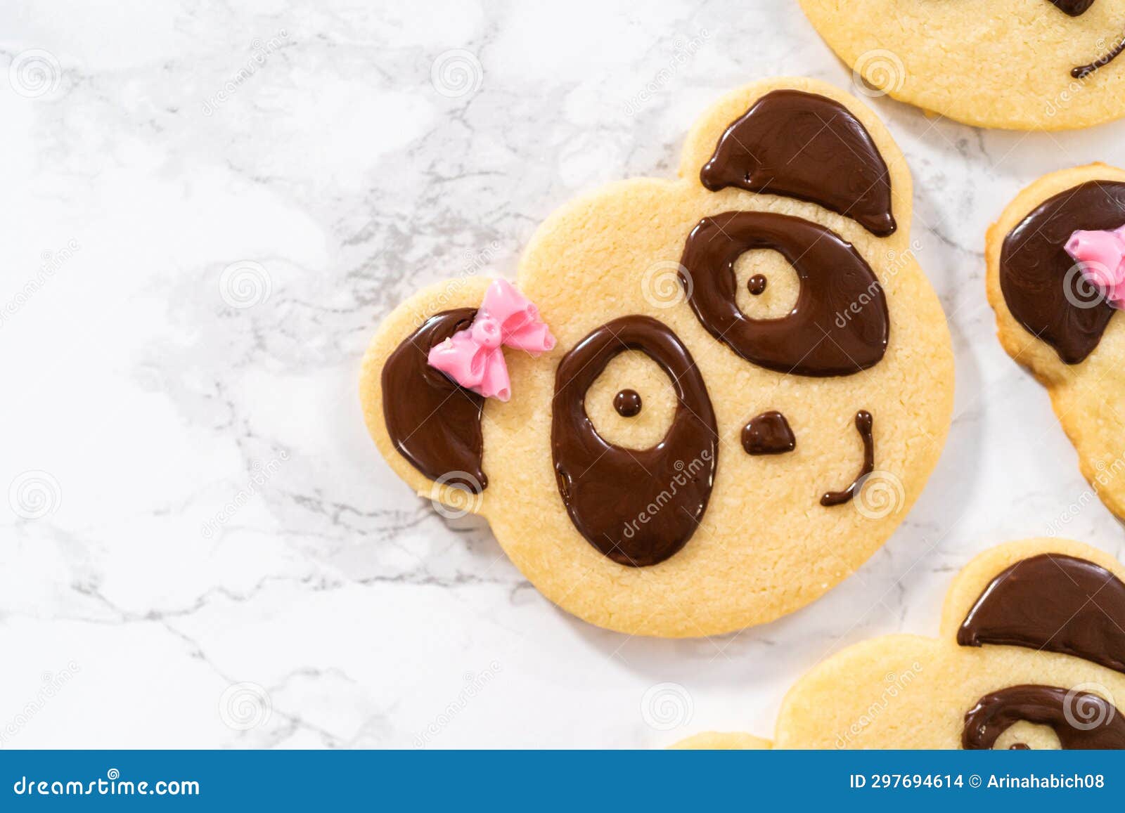 Panda Shaped Shortbread Cookies with Chocolate Icing Stock Photo ...