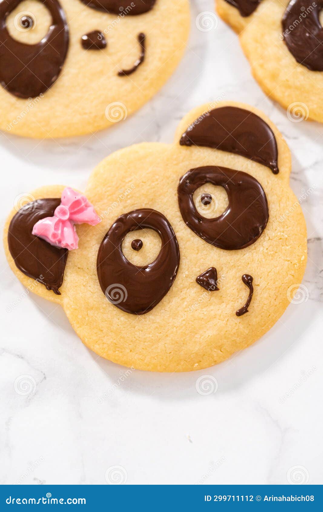Panda Shaped Shortbread Cookies with Chocolate Icing Stock Photo ...