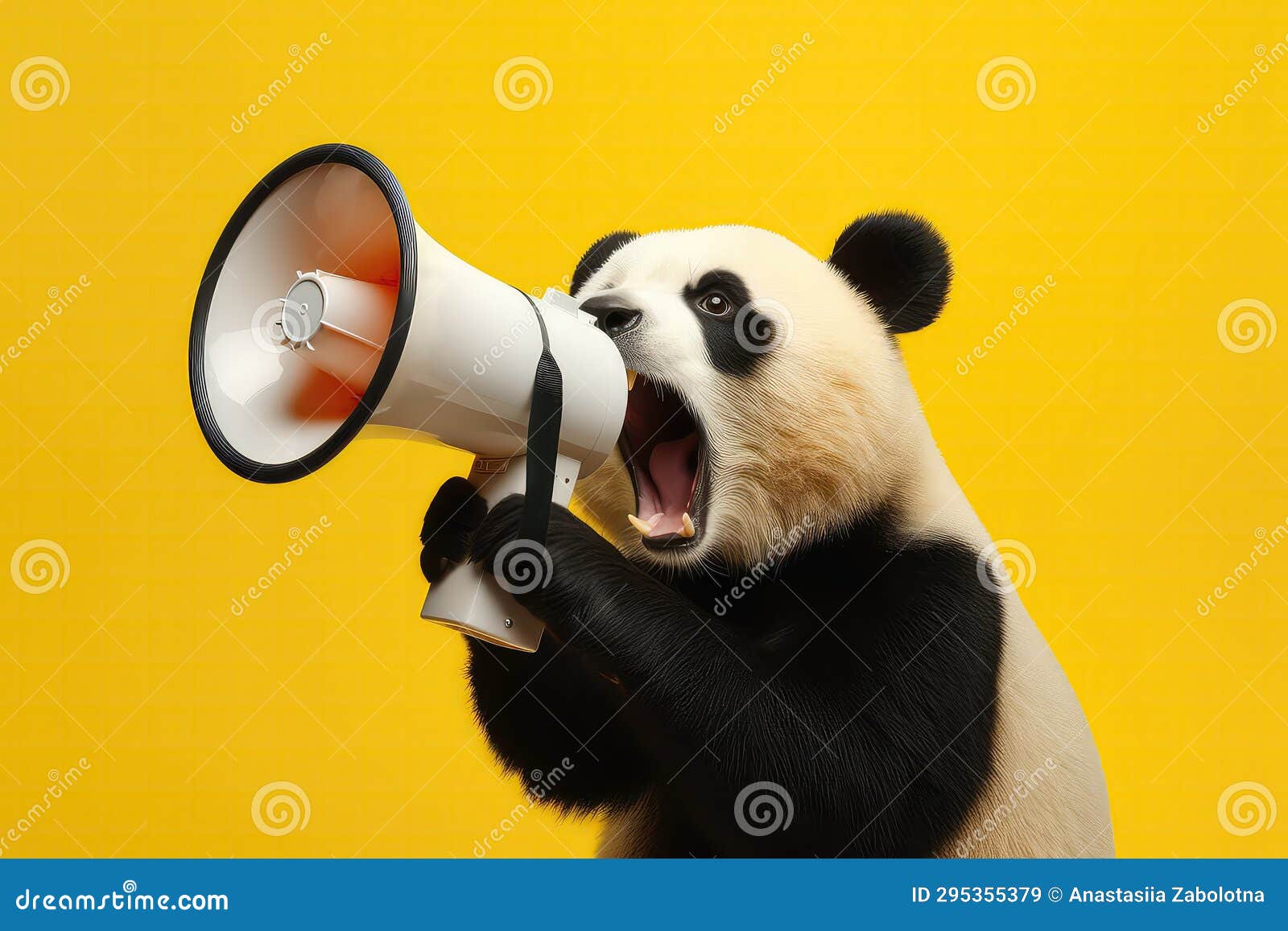 Panda Shouting through Megaphone on Yellow Background Stock ...