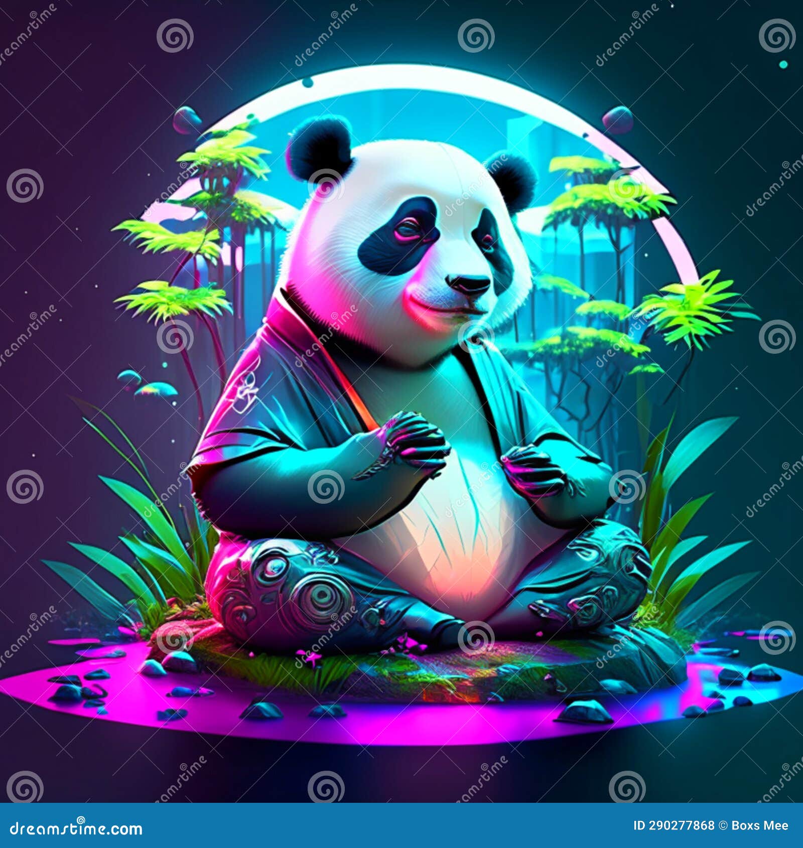Panda Sitting on the Ground in the Jungle. Vector Illustration Stock ...