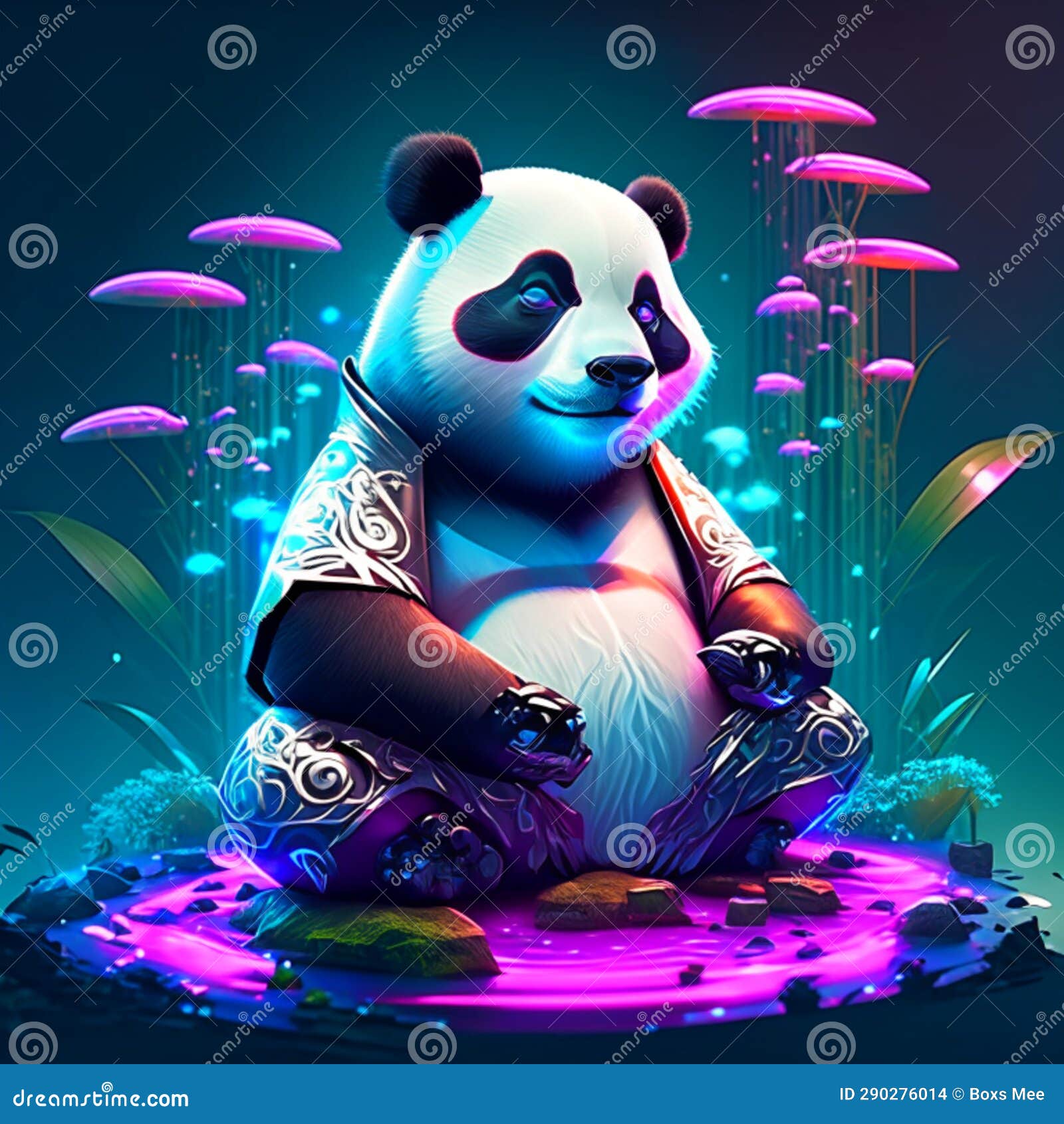 Panda Sitting on a Rock in the Moonlight. Vector Illustration Stock ...