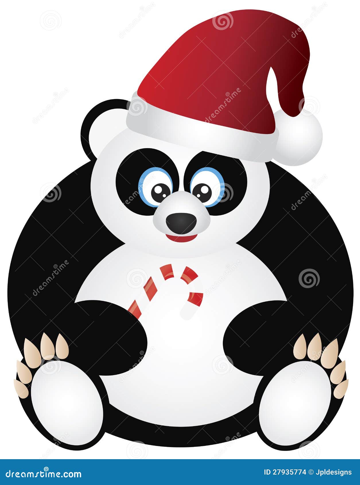 Panda Sitting with Santa Hat and Candy Cane Stock Vector - Illustration ...