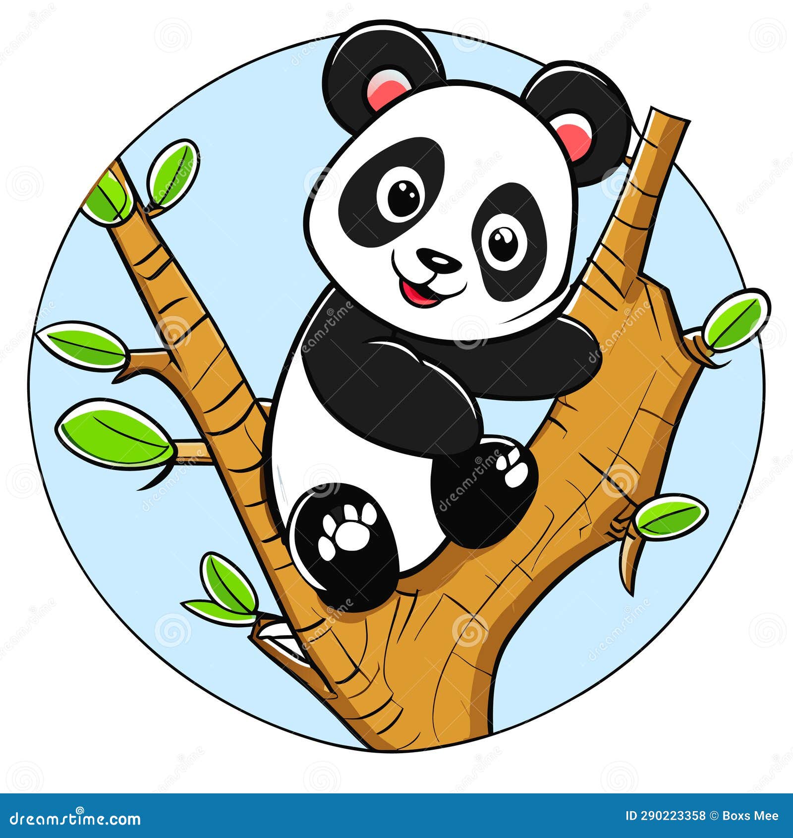 Panda Sitting on a Tree Branch. Vector Illustration in Cartoon Style ...