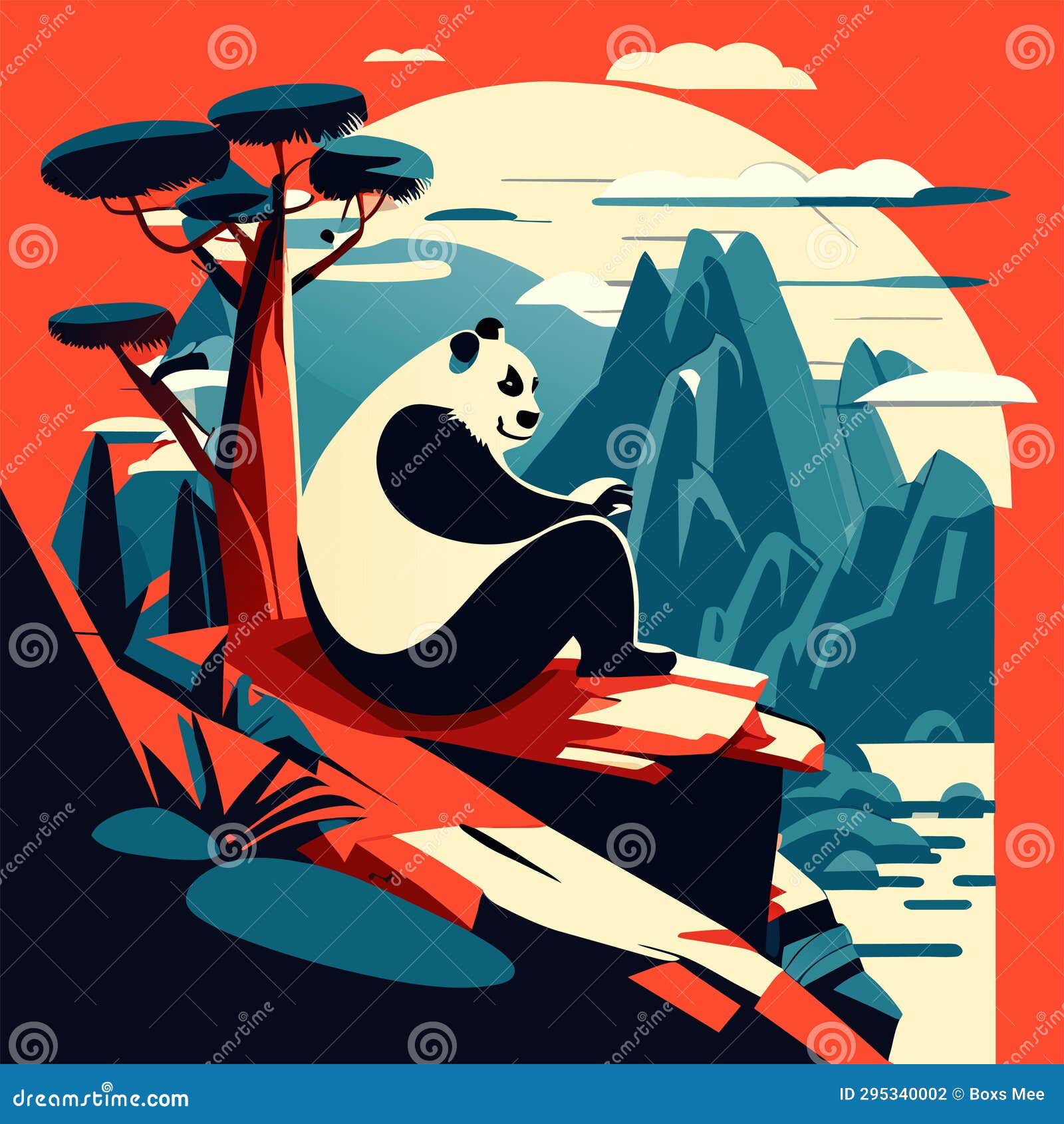 Panda Sitting on a Tree in the Park. Vector Illustration Stock Vector ...