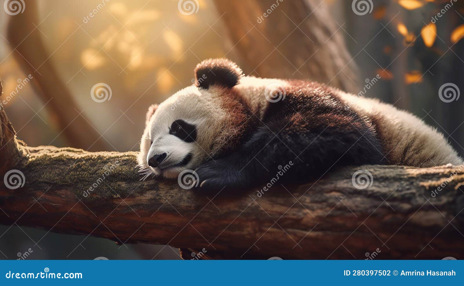 Panda Sleeping on a Tree Branch. Generative Ai Stock Illustration ...