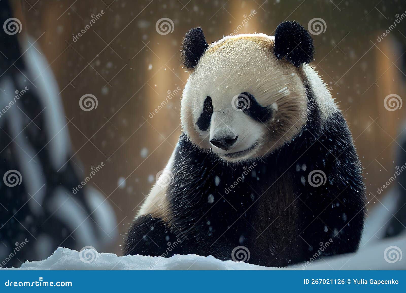 Panda in Snow Winter. Illustration Generative AI Stock Illustration ...