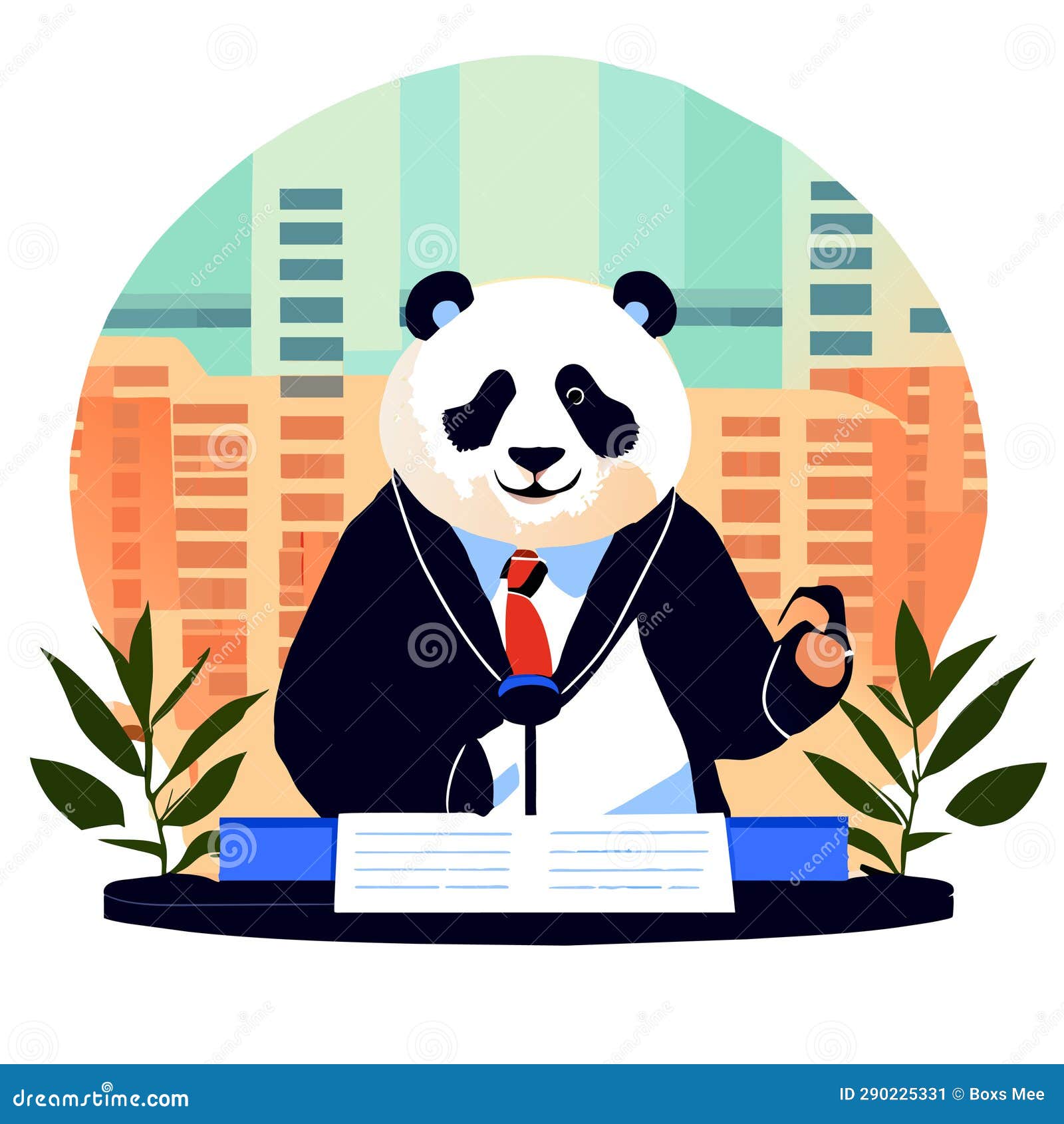 Panda Speaking in Front of the Audience. Flat Vector Illustration Stock ...
