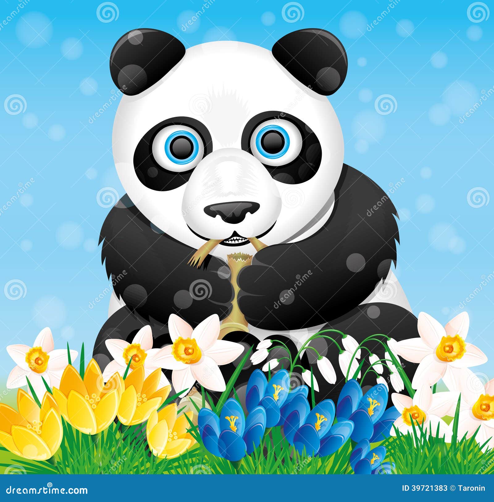 Panda and spring flowers. stock vector. Illustration of garden - 39721383