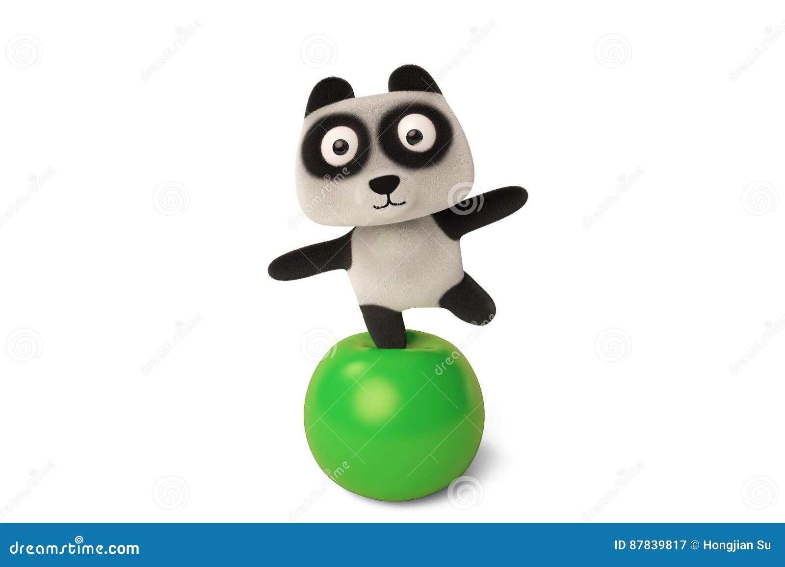 A Panda Standing on a Green Ball Above, 3D Illustration. Stock ...