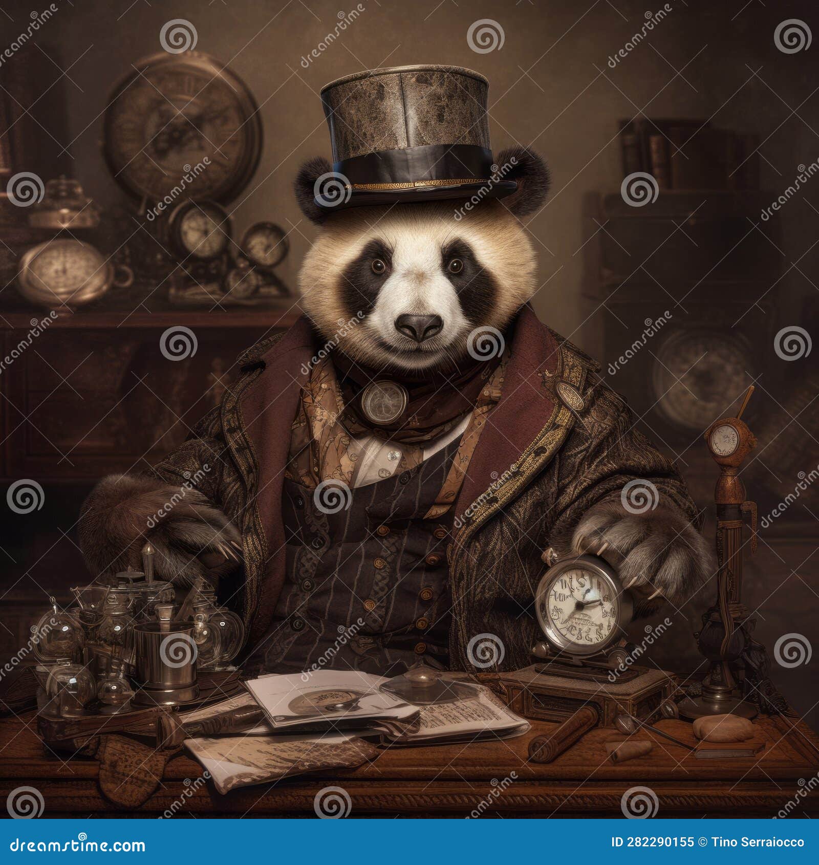 Panda Steampunk Style Portrait,generated with AI. Stock Illustration ...