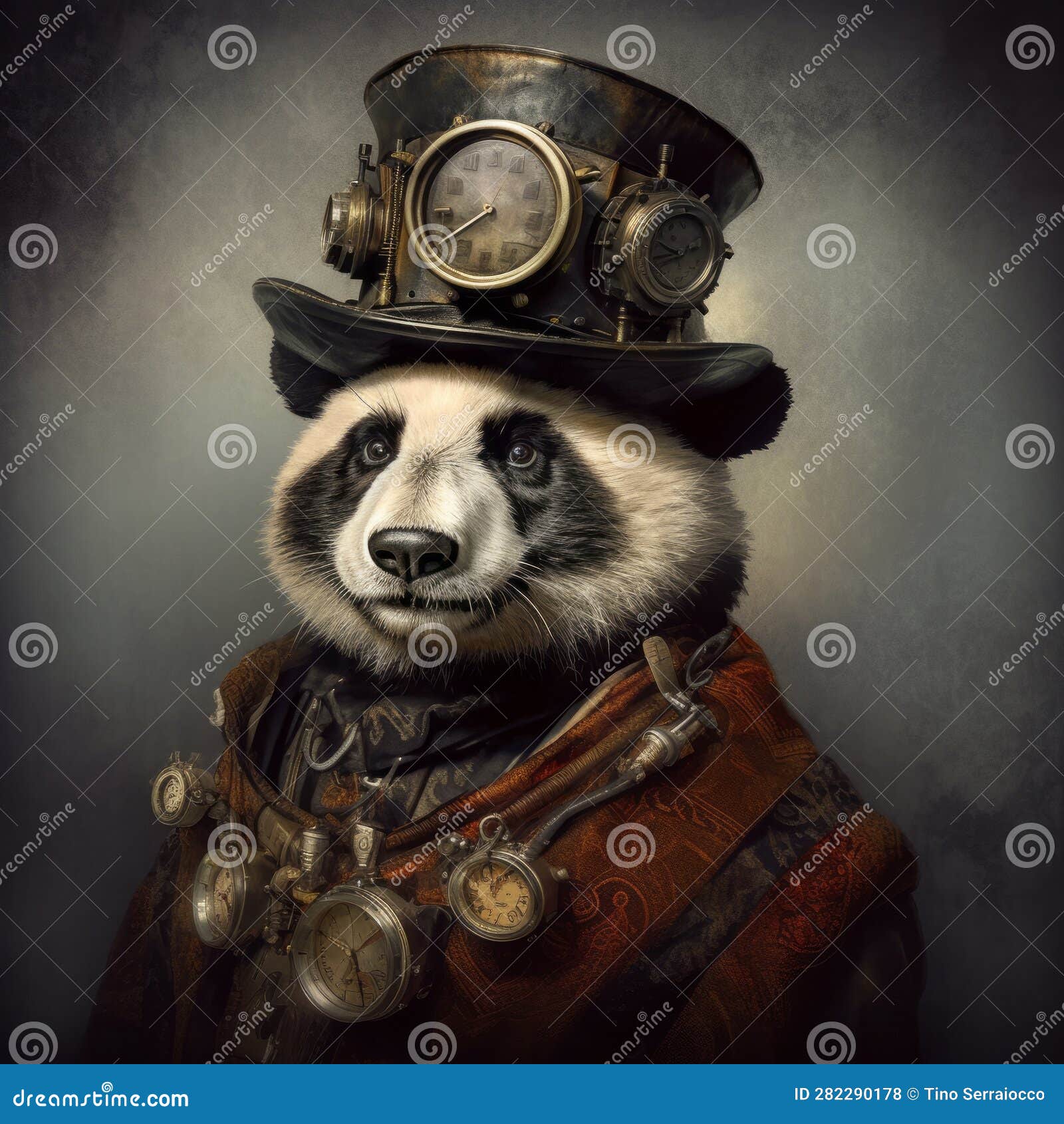 Panda Steampunk Style Portrait,generated with AI. Stock Illustration ...