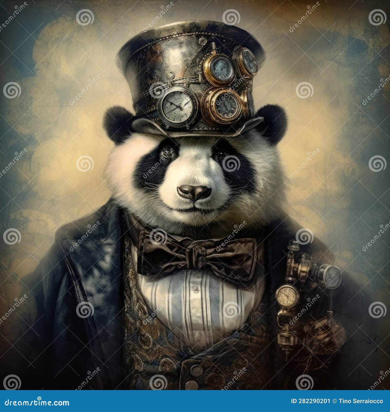 Panda Steampunk Style Portrait,generated with AI. Stock Illustration ...