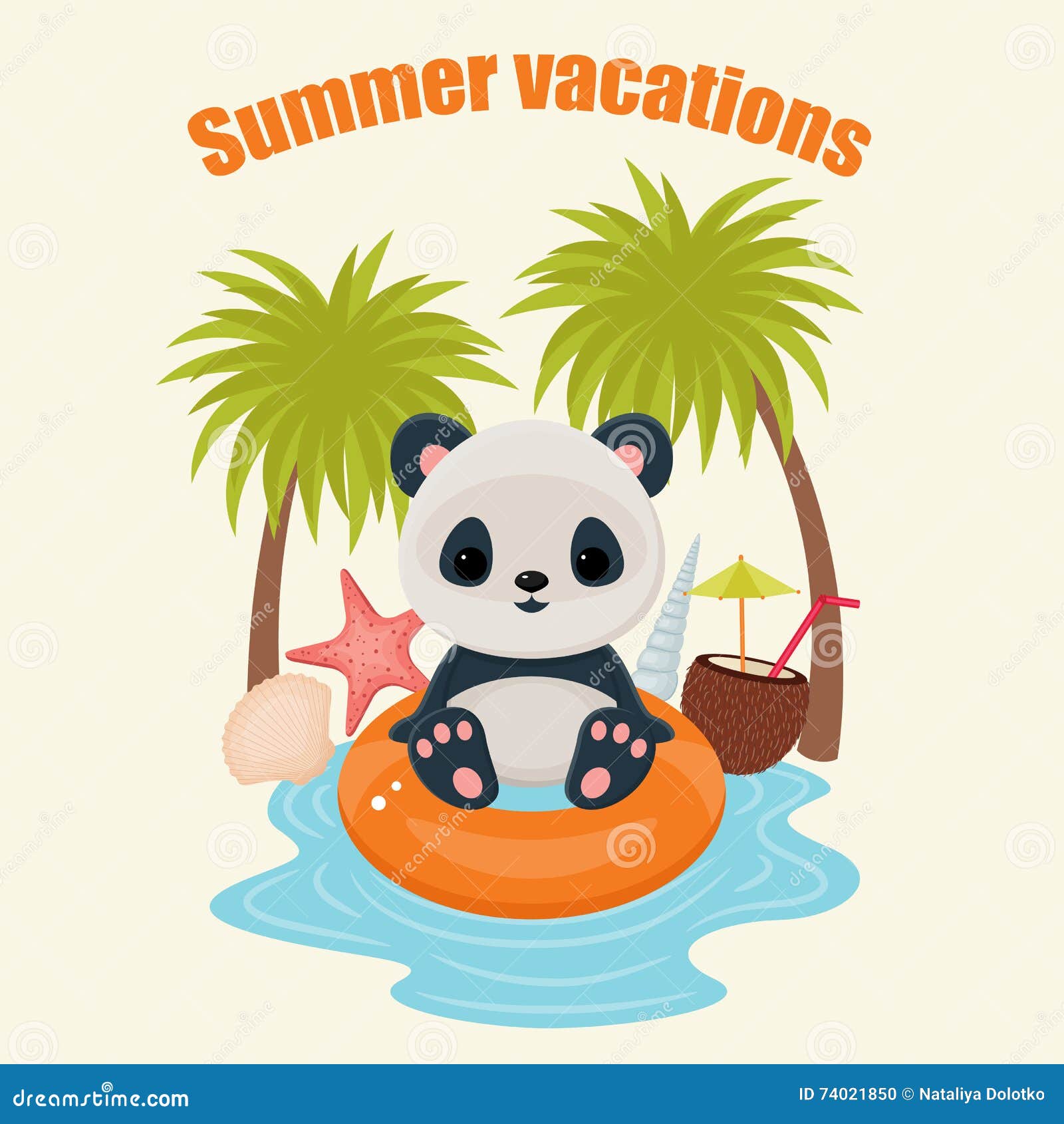 Panda in summer vacations stock vector. Illustration of clip - 74021850