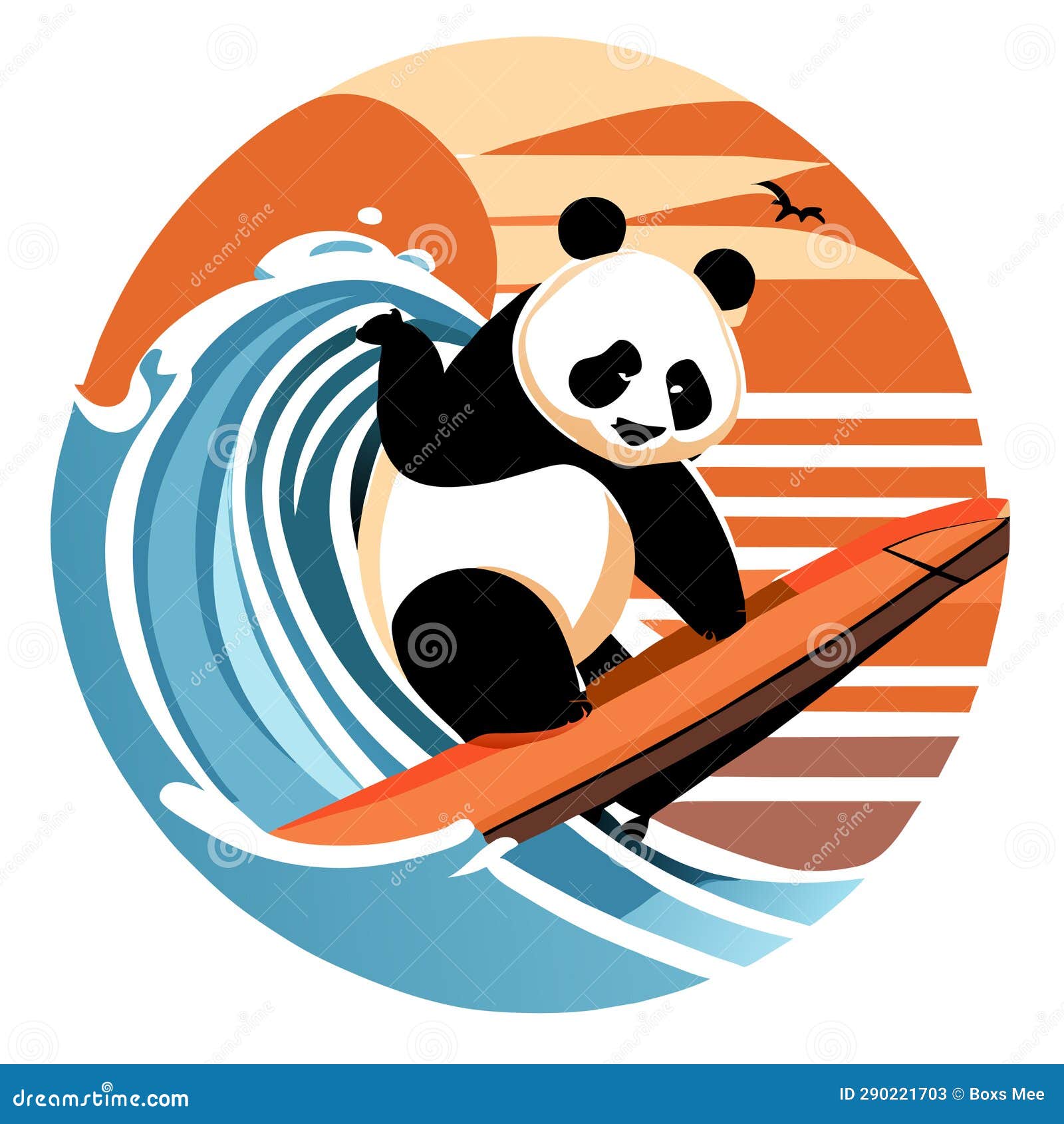 Panda Surfing on the Surfboard in the Ocean. Vector Illustration AI ...