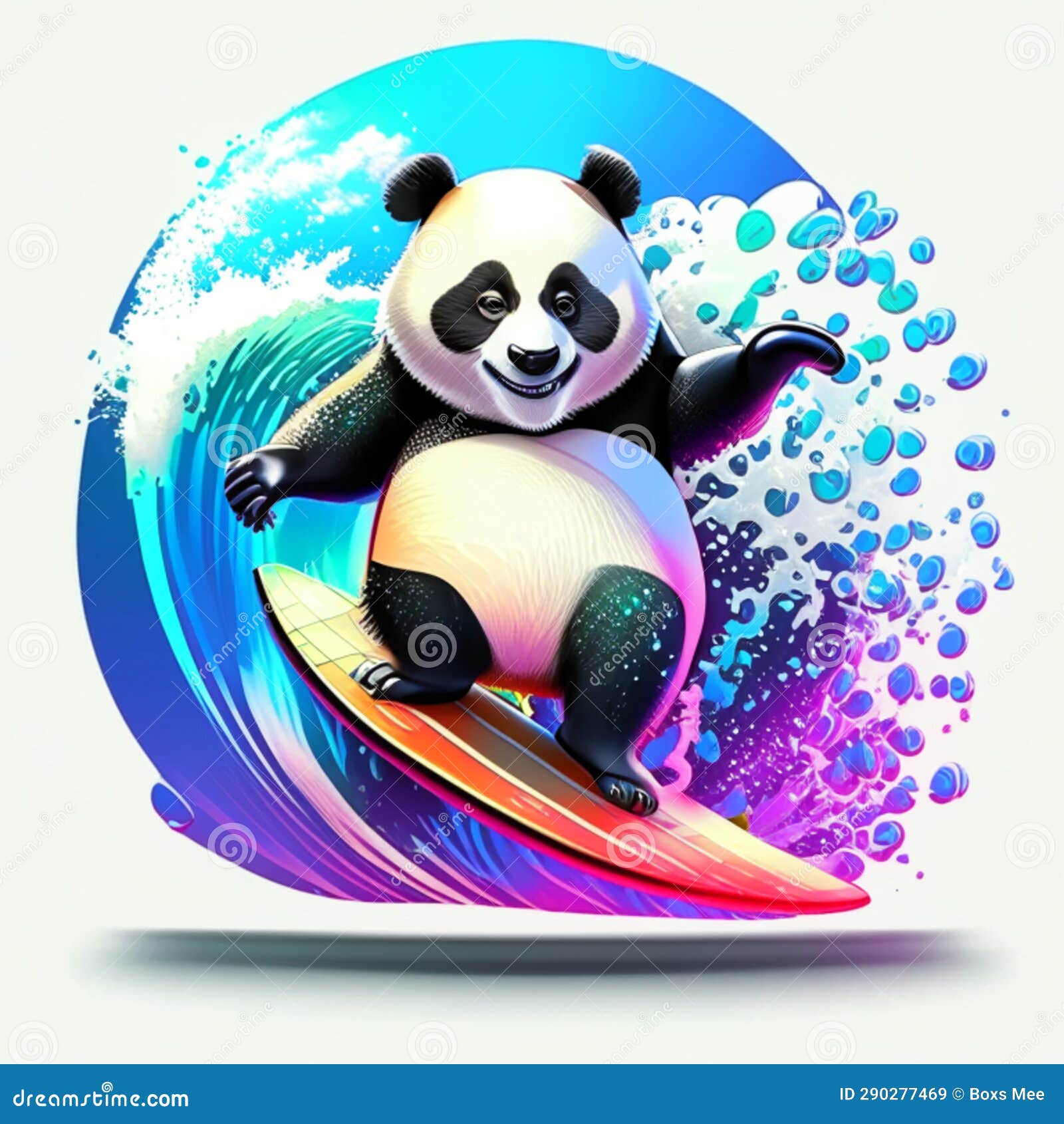 Panda Surfing on a Surfboard in the Ocean. Vector Illustration Stock ...