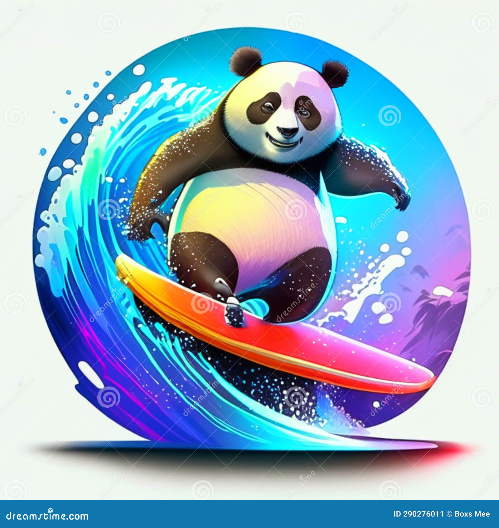 Panda Surfing a Wave on a Surfboard. Vector Illustration Stock ...