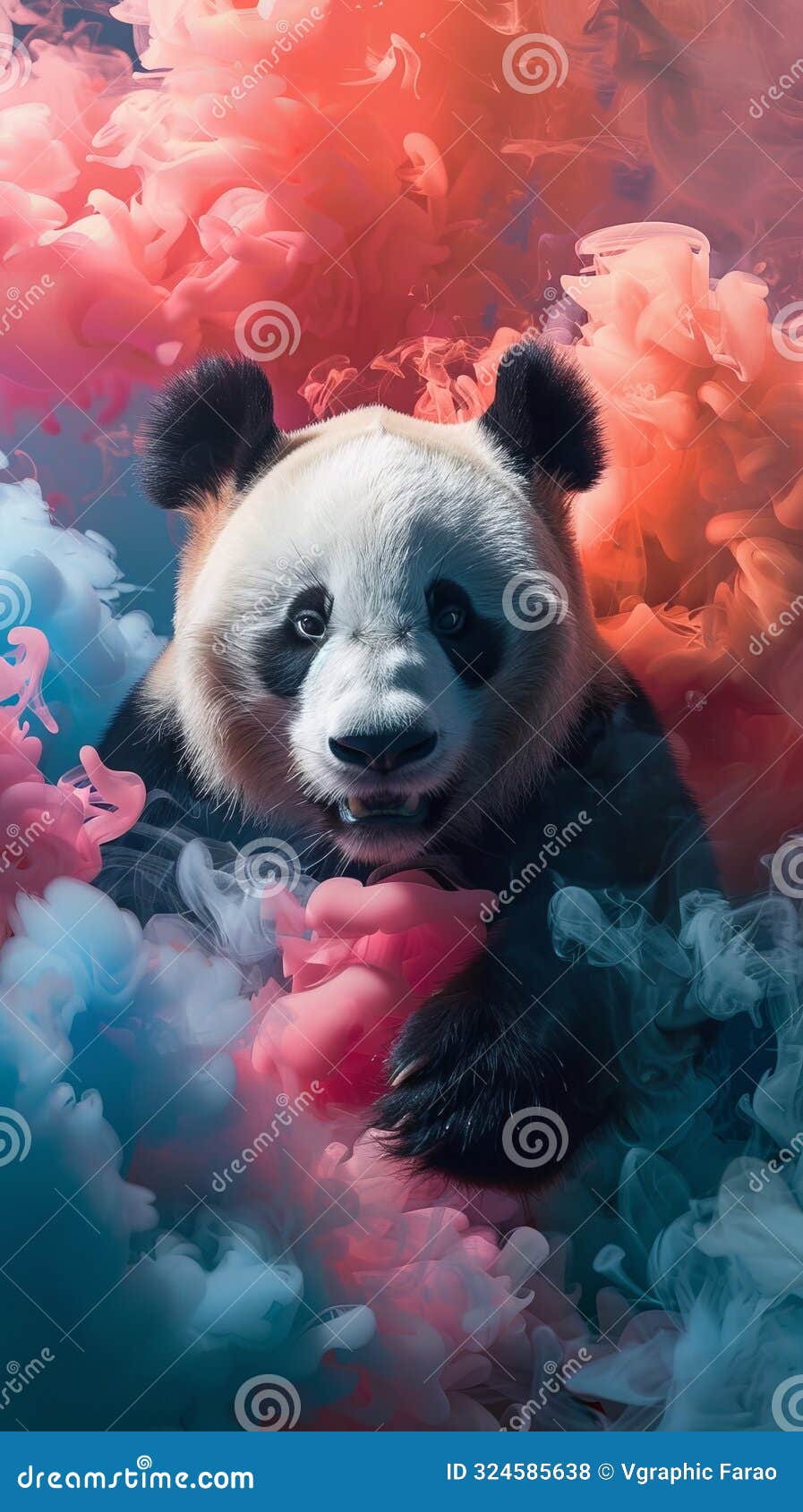 Panda Surrounded by Colorful Smoke, Surreal Art Concept Stock Photo ...