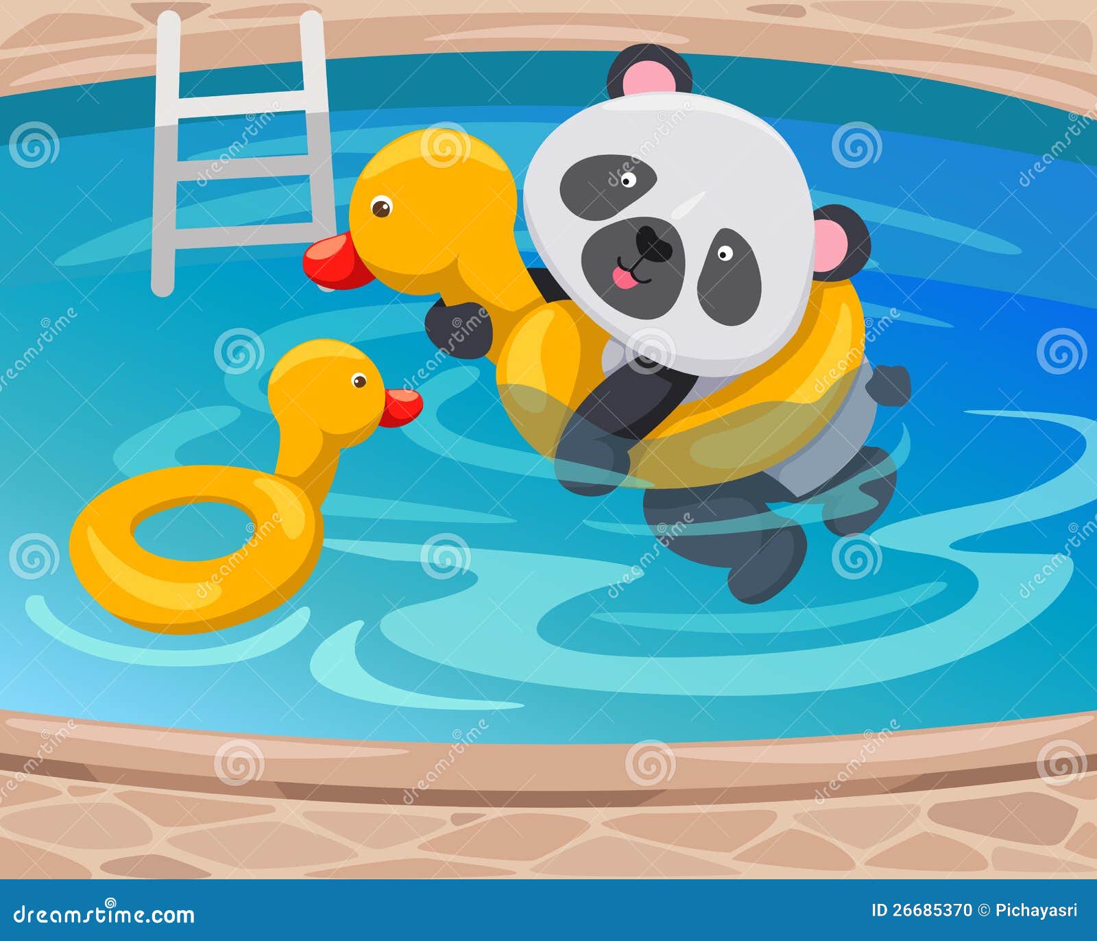 Panda Swimming with Duck Tube Stock Vector - Illustration of duck ...