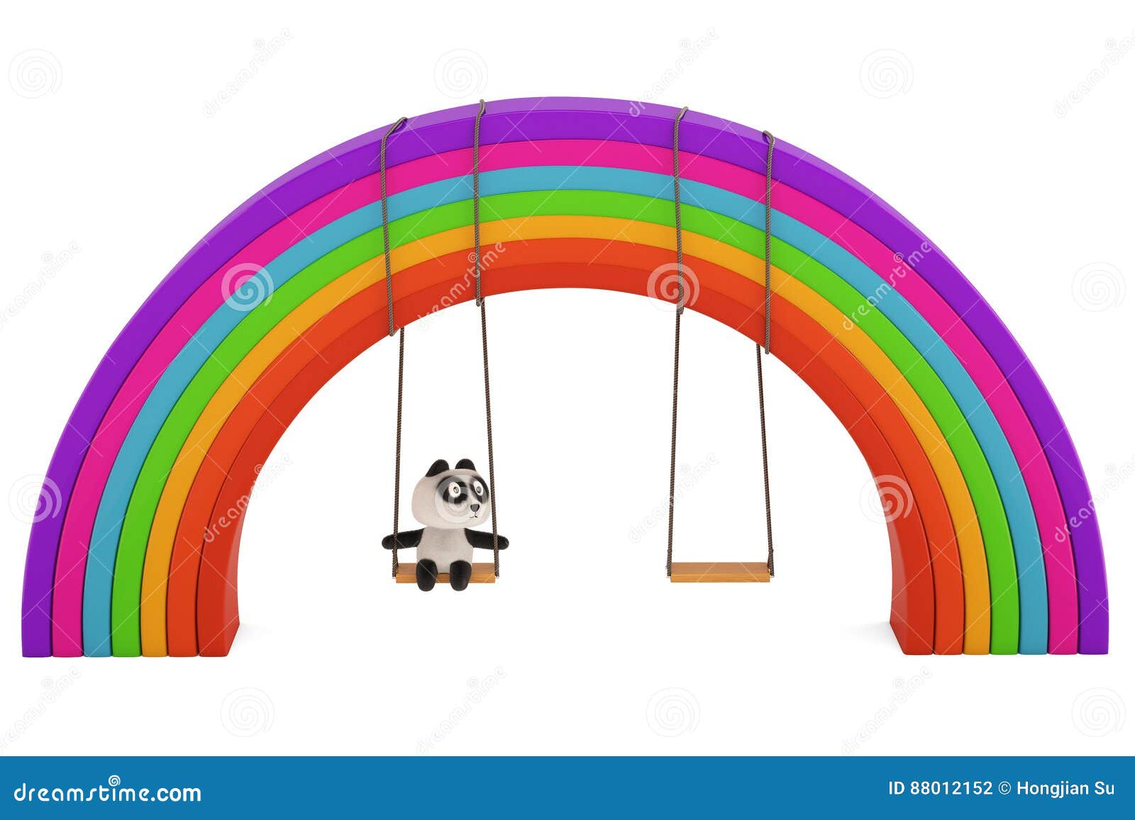 A Panda in a Swing Under the Rainbow ,3D Illustration. Stock ...