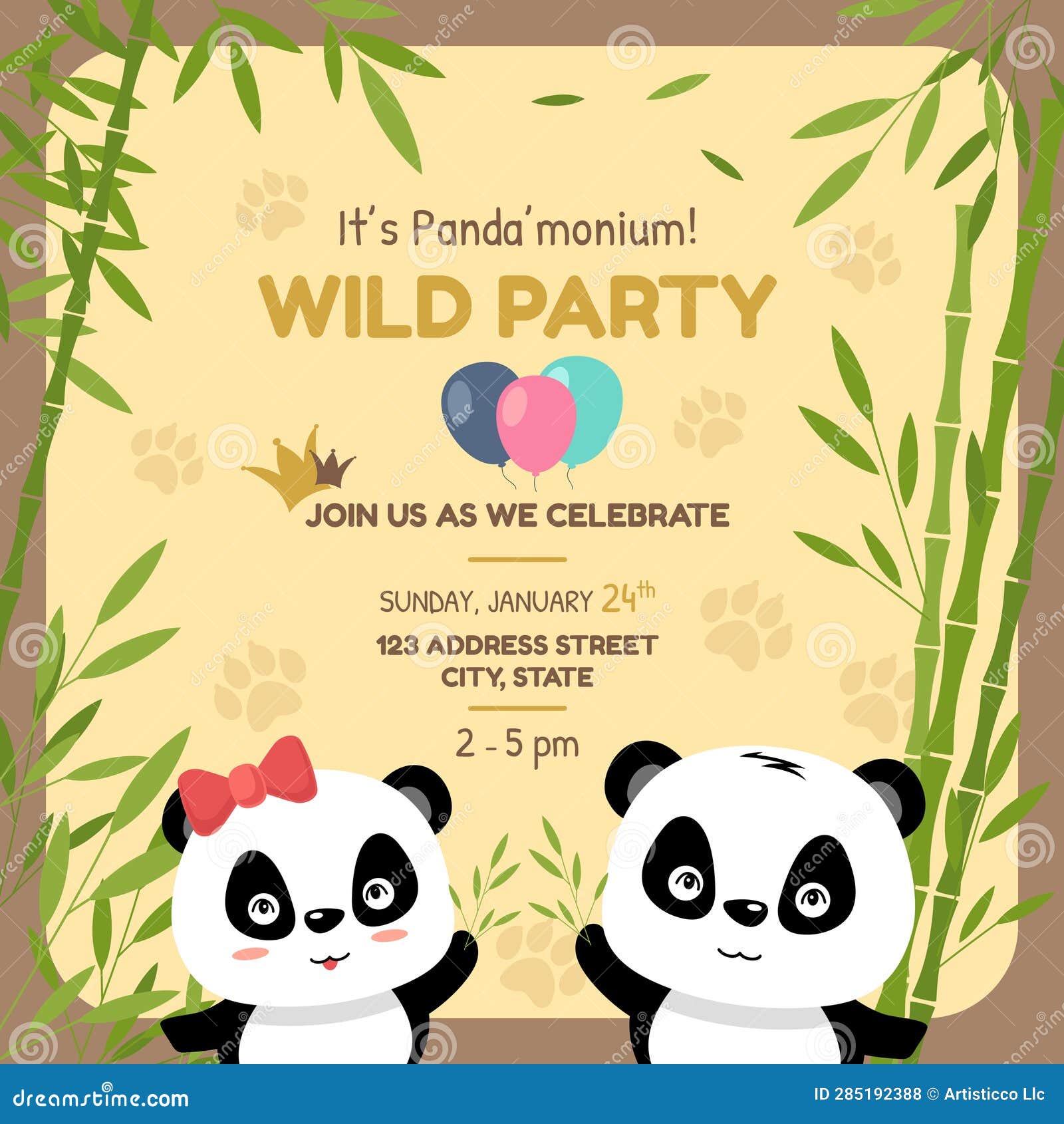 Panda Themed Party Invitation Card Vector Illustration Stock Vector ...